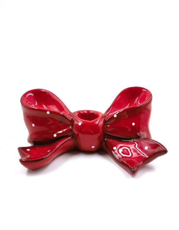 Ruby Red Ribbon Bow Ceramic Candle Holder – Presley Paige