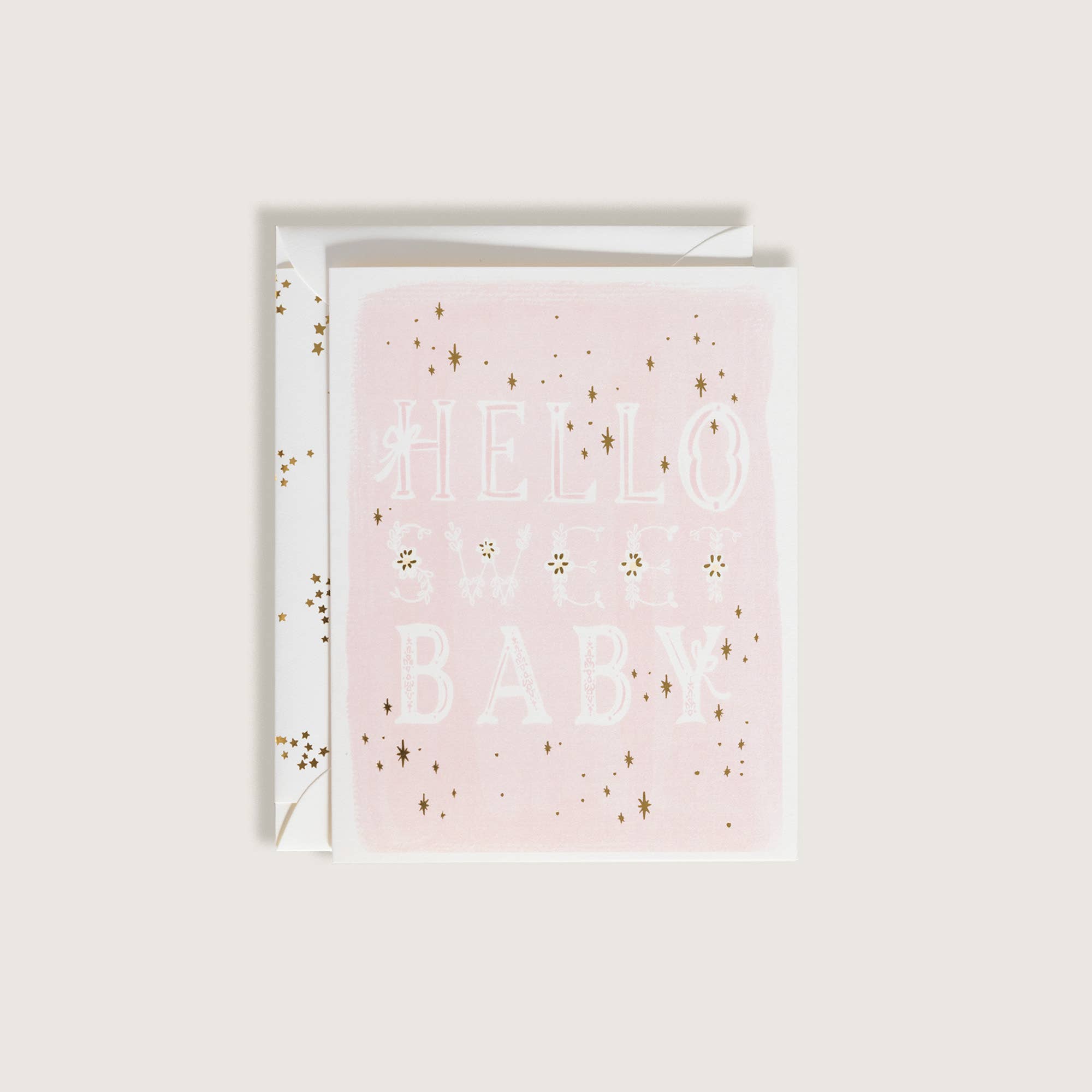 Hello Sweet Baby Pink w Gold Letters Baby Greeting Card – Presley Paige